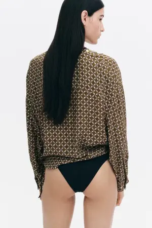 H&m Viscose Wrap Blouse With Geometric Print