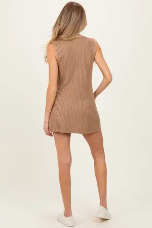 PINKBLUSH Ribbed Knit Sleeveless Top And Shorts Set - Mocha