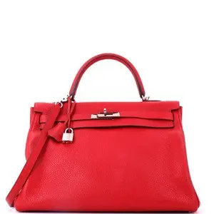 Hermès Kelly Handbag Clemence With Palladium Hardware 35 - Red