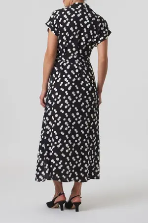 FRANNE GOLDE Polka Dot Print Belted Shirt Dress
