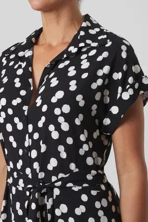 FRANNE GOLDE Polka Dot Print Belted Shirt Dress