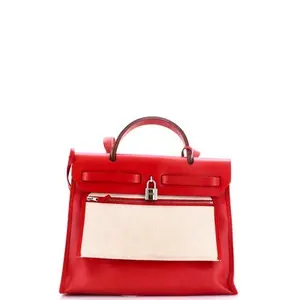 Hermès Herbag Zip Berline Vache Canvas And Leather 31 - Red