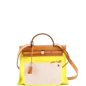 Hermès Herbag Zip Berline Vache Canvas And Leather 31 - Lime