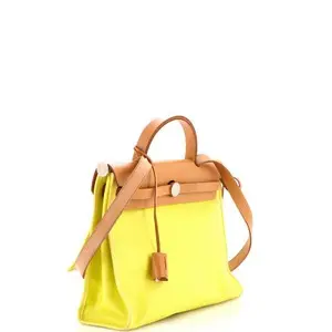 Hermès Herbag Zip Berline Vache Canvas And Leather 31 - Lime