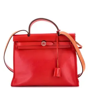 Hermès Herbag Zip Berline Vache Canvas And Leather 31 - Red