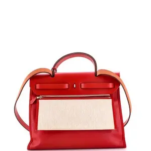 Hermès Herbag Zip Berline Vache Canvas And Leather 31 - Red