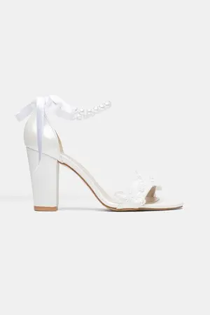 FOREVER & ALWAYS SHOES Elvian Floral Block Heel Bridal Sandals With Pearl Ankle Strap