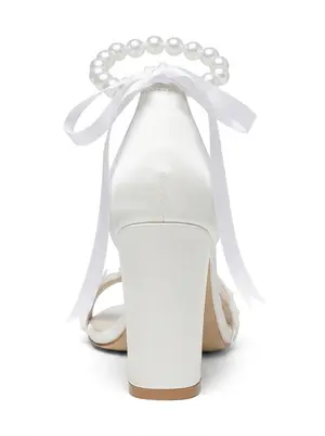 FOREVER & ALWAYS SHOES Elvian Floral Block Heel Bridal Sandals With Pearl Ankle Strap