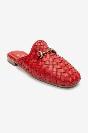 FOREVER & ALWAYS SHOES Senia Leather Woven Mule With Gold Hardware - Red