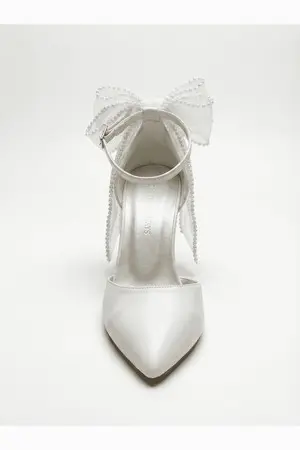 FOREVER & ALWAYS SHOES Elvienne Pointed Toe Block Heel Bridal Sandal With Bow Detailing