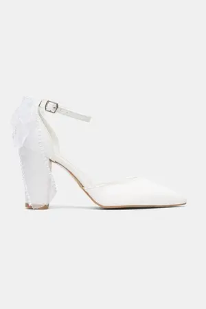 FOREVER & ALWAYS SHOES Elvienne Pointed Toe Block Heel Bridal Sandal With Bow Detailing