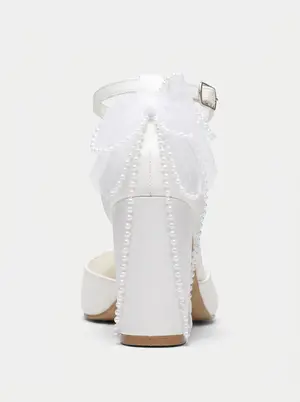 FOREVER & ALWAYS SHOES Elvienne Pointed Toe Block Heel Bridal Sandal With Bow Detailing
