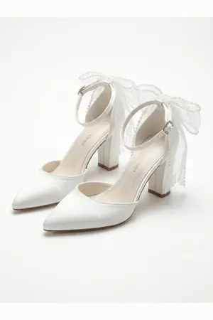 FOREVER & ALWAYS SHOES Elvienne Pointed Toe Block Heel Bridal Sandal With Bow Detailing