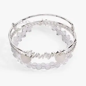 ALEX AND ANI Mama' Beaded Bangle Set Of 3 - Silver