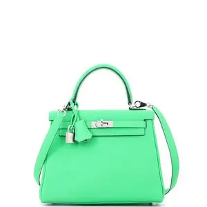 Hermès Kelly Handbag Green Togo With Palladium Hardware 25 - Vert Comics