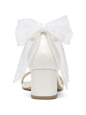 FOREVER & ALWAYS SHOES Floraya Bow Block Heel Bridal Sandal