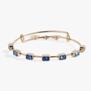 ALEX AND ANI September Birthstone Emerald Cut Bangle - Silver