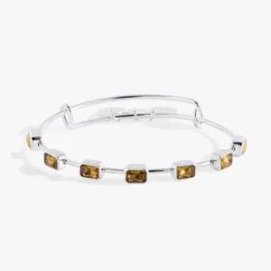 ALEX AND ANI Emerald Cut Birthstone Bangle - Silver