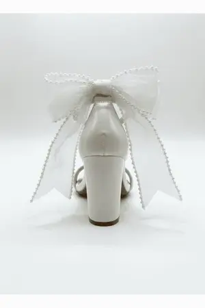 FOREVER & ALWAYS SHOES Forever & Always Evarose Bridal Block Heel Sandals With Bow Detailing