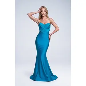 JESSICA ANGEL One-shoulder Soft Draped Mermaid Gown - Turquoise