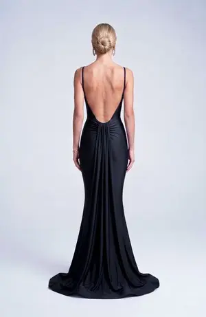 JESSICA ANGEL Open Back Sweetheart Mermaid Gown - Black