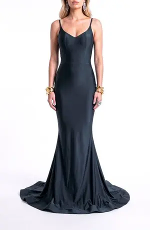 JESSICA ANGEL Open Back Sweetheart Mermaid Gown - Black