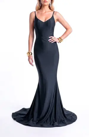JESSICA ANGEL Open Back Sweetheart Mermaid Gown - Black