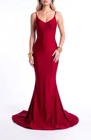 JESSICA ANGEL JESSICA ANGEL Open Back Sweetheart Mermaid Gown Red