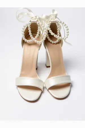 FOREVER & ALWAYS SHOES Caelis Pearl Ankle Strap Block Heel Sandals