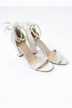 FOREVER & ALWAYS SHOES Caelis Pearl Ankle Strap Block Heel Sandals