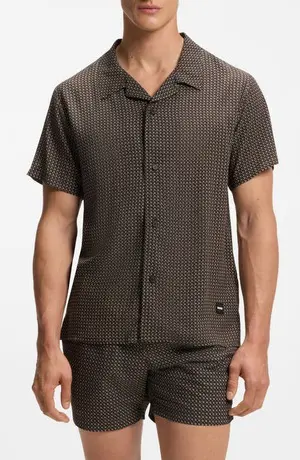 BOSS Beach Print Camp Shirt - Black
