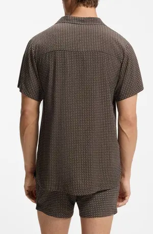 BOSS Beach Print Camp Shirt - Black