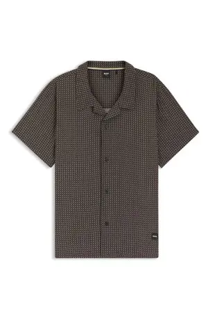 BOSS Beach Print Camp Shirt - Black