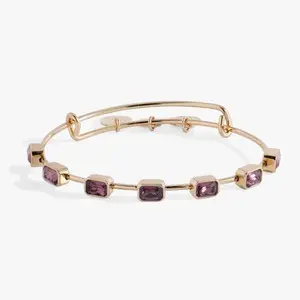 ALEX AND ANI February Birthstone Emerald Cut Bangle - Silver