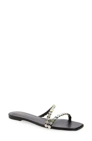 REFORMATION Shoshana Slide Sandal - Black Leather Shell Buttons