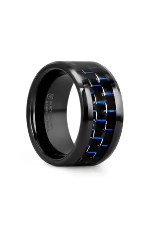 THORSTEN Avitus Carbon Fiber Inlay Beveled Ceramic Ring