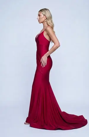JESSICA ANGEL Ruched Mermaid Evening Gown - Red