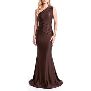 JESSICA ANGEL One Shoulder Ruched Mermaid Gown - Brown