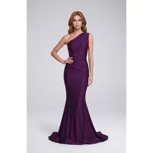 JESSICA ANGEL One Shoulder Ruched Mermaid Evening Gown - Grape