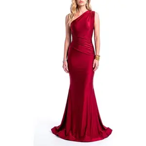 JESSICA ANGEL One Shoulder Ruched Mermaid Gown - Red