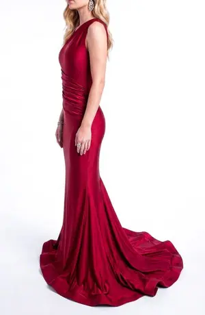 JESSICA ANGEL One Shoulder Ruched Mermaid Gown - Red