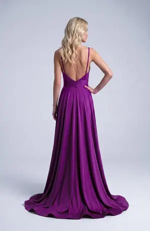 JESSICA ANGEL Cross Front Neck Empire Waist Satin Gown - Plum