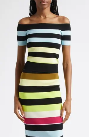 Christopher John Rogers Stripe Off The Shoulder Knit Top - Haze Multi