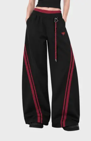AELFRIC EDEN Baggy Barrel-leg Sweatpants With Color-block Stripes - Black