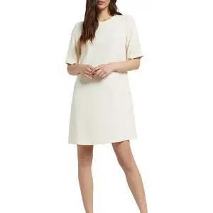 OTTOD'AME Short Sleeve Solid Dress With Pockets - Ecru