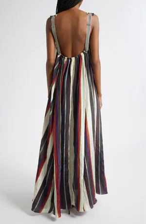 Christopher John Rogers Morris Stripe Crinkled Maxi Dress