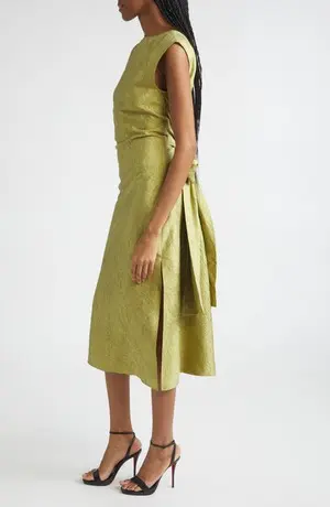 Christopher John Rogers Bow Crinkled Silk Midi Dress