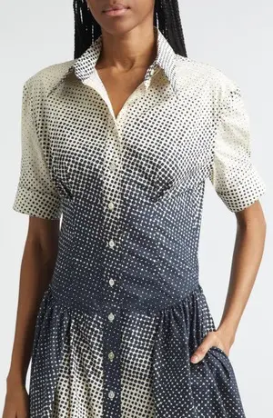 Christopher John Rogers Halftone Dot Cotton Midi Shirtdress
