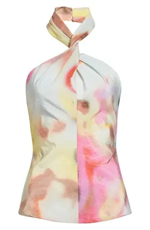 Christopher John Rogers Moonshine Twist Halter Top - Limeade Multi