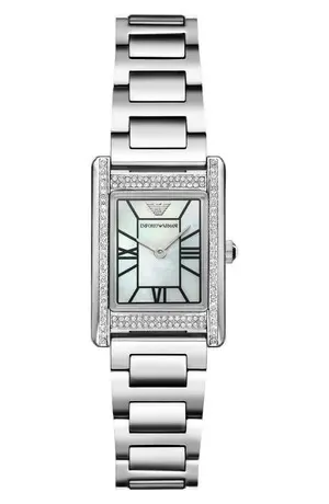 Emporio Armani Mother-of-pearl Dial Watch With Crystal Frame - Silver
